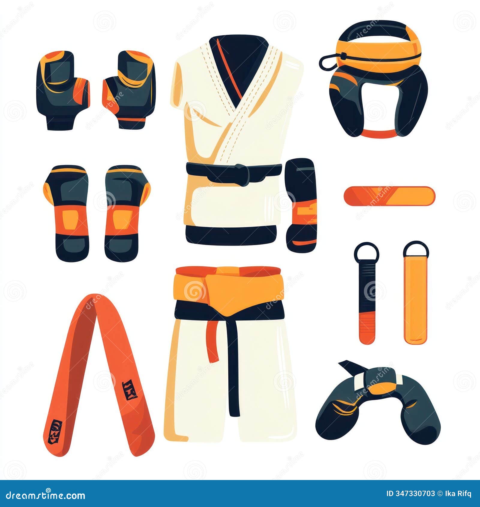 Martial Arts Gear Illustration, Karate Gi, Boxing Gloves, and ...