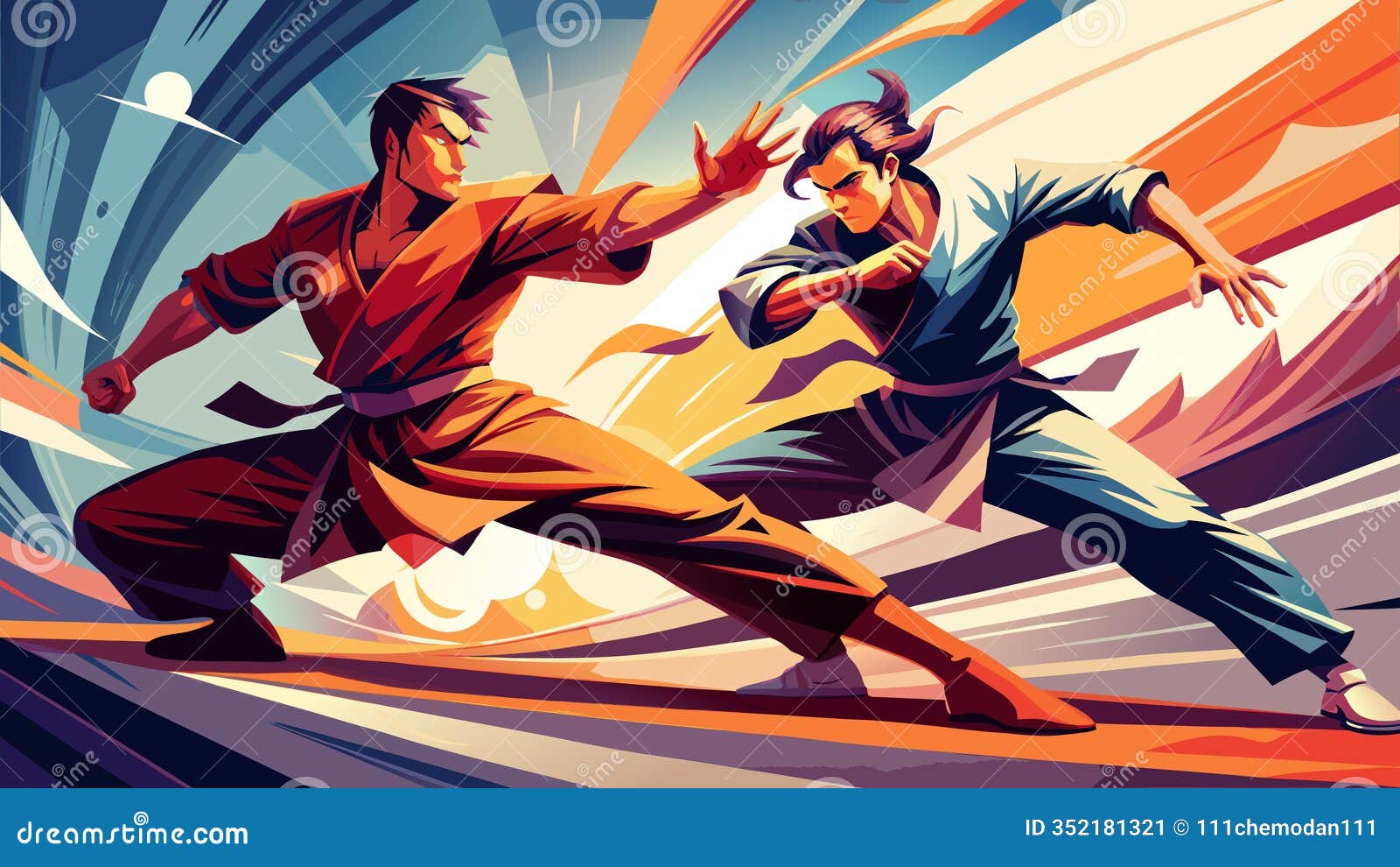 Martial Arts Masters Engaged in Dynamic Combat with Fluid Movements ...