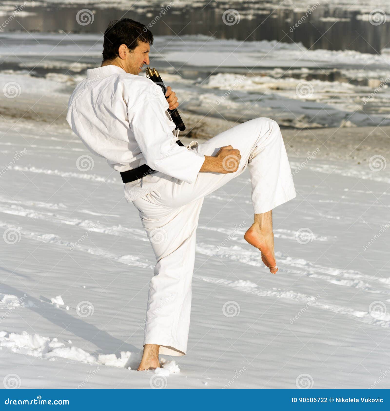 Martial arts in snow stock photo. Image of ninjutsu, kimono - 90506722
