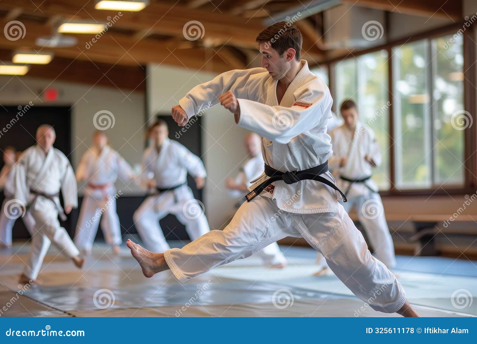 A Martial Arts Student Executes a Powerful Kick during a Training ...