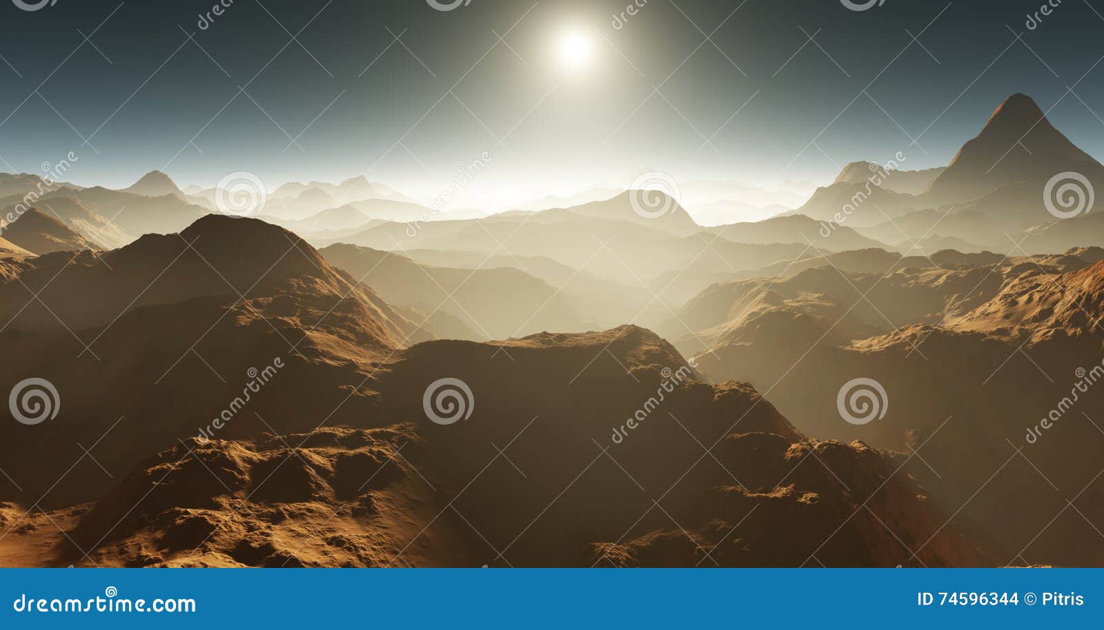 Martian landscape. stock illustration. Illustration of science - 74596344