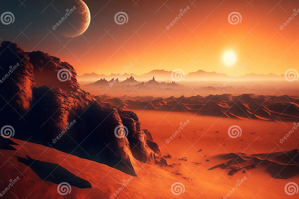 Martian Landscape at Sunset Stock Illustration - Illustration of futuristic, astronomy: 271860772
