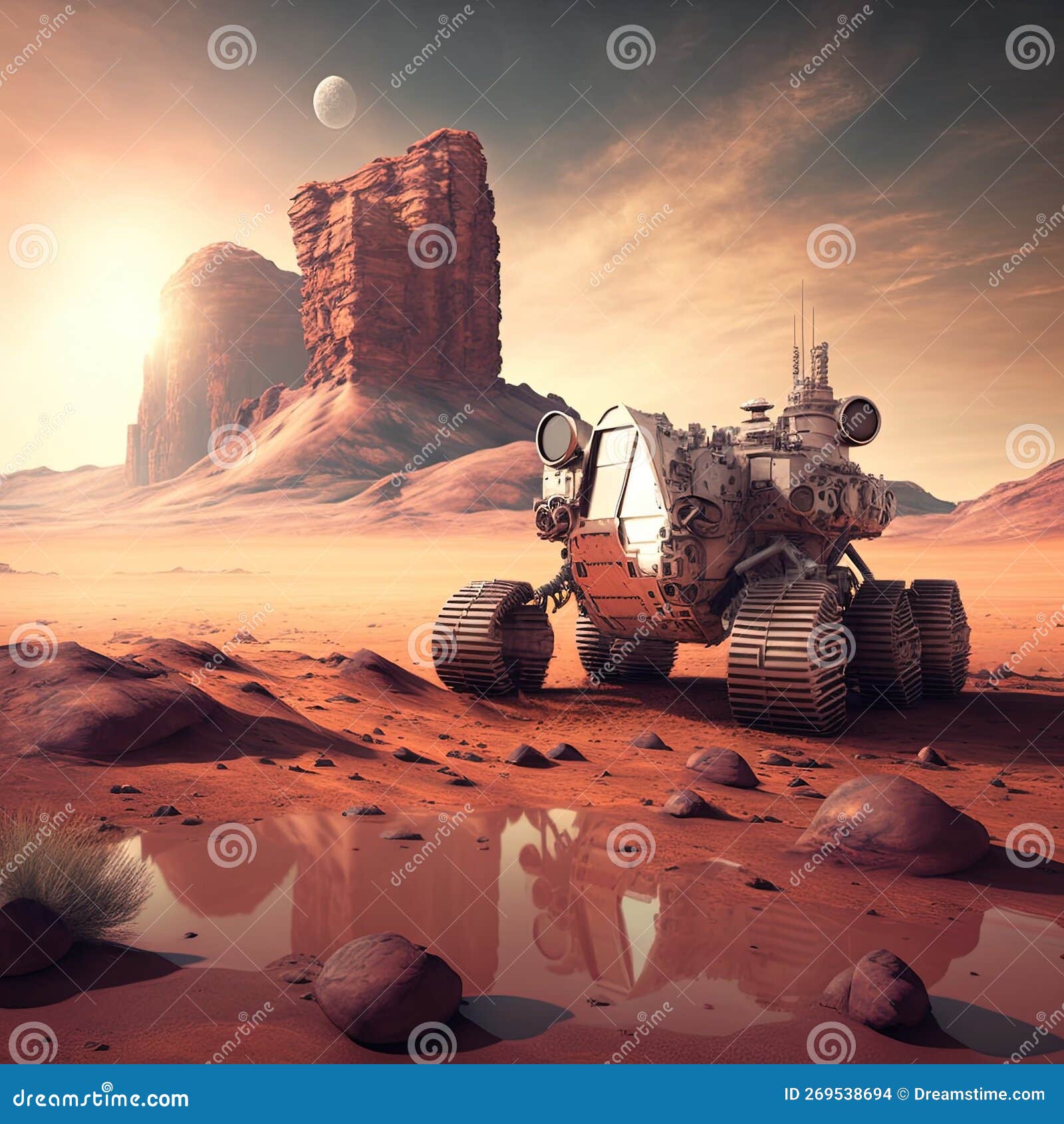 Martian Rover Drives Across The Rocky Surface, Observing The Colonists ...