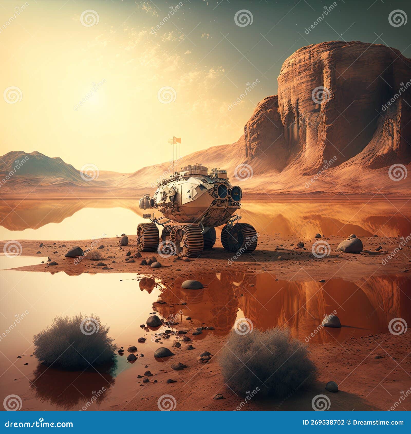 Martian Rover Drives Across The Rocky Surface, Observing The Colonists ...