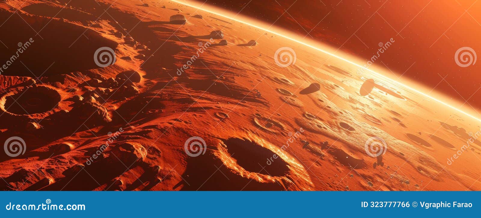 Martian Surface with Craters and Red Terrain Under Warm Sun Stock Photo ...