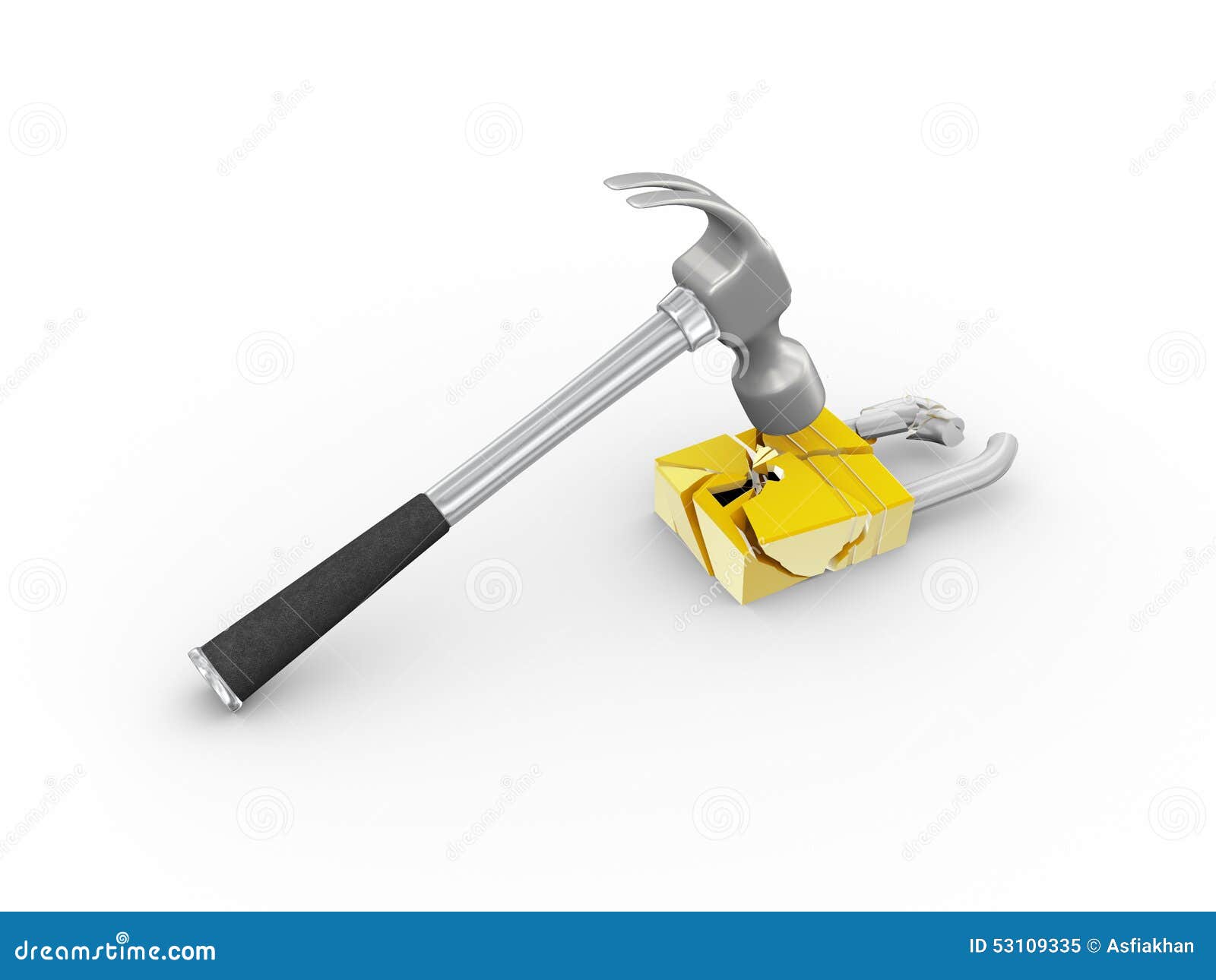 Martillo 3d Que Golpea Y Que Rompe El Candado Stock de ilustración ...