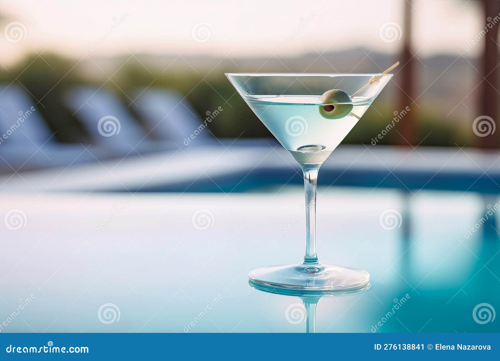 Martini Cocktail Tonic on Poolside by Pool. Generative AI Illustration ...