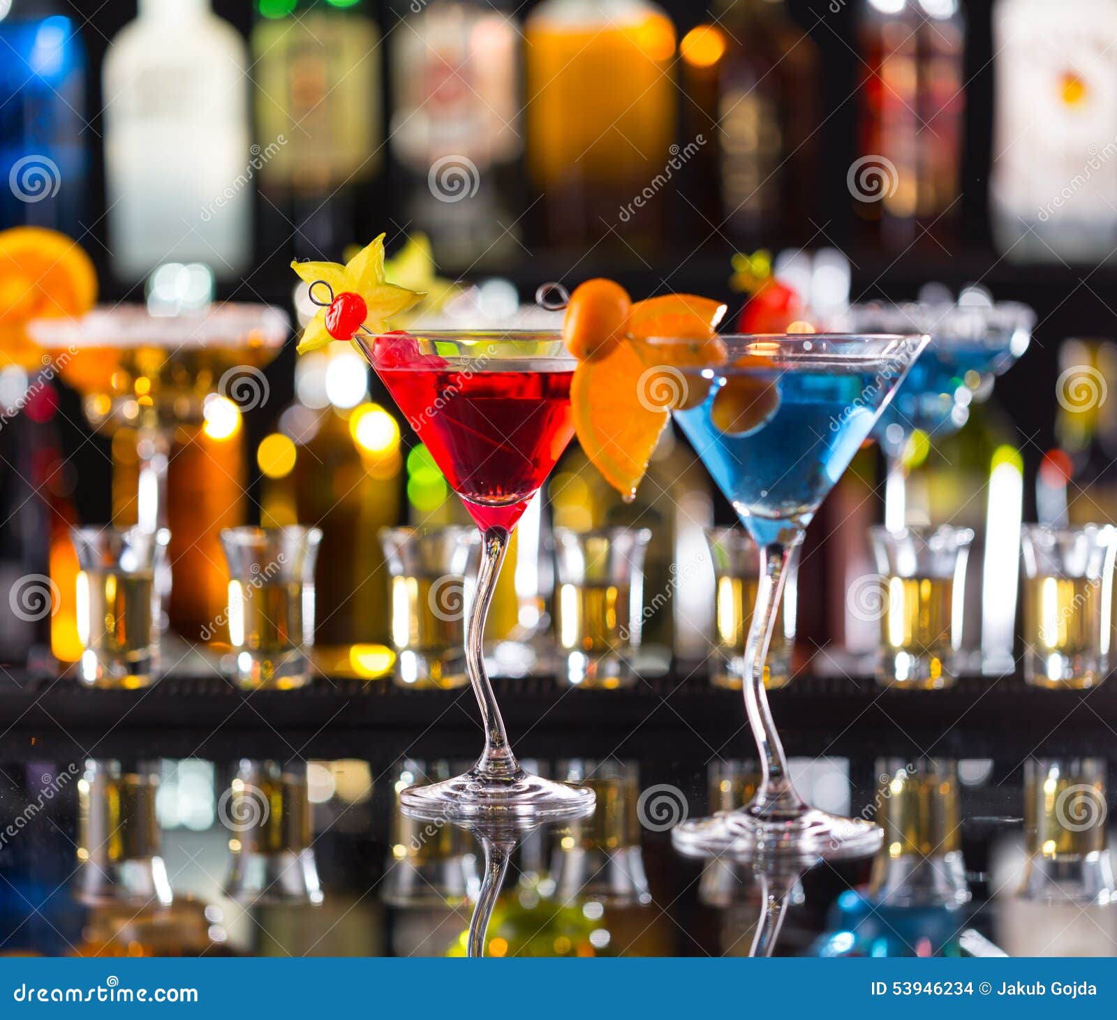 Martini Drinks Served on Bar Counter Stock Photo - Image of sugar, blue ...