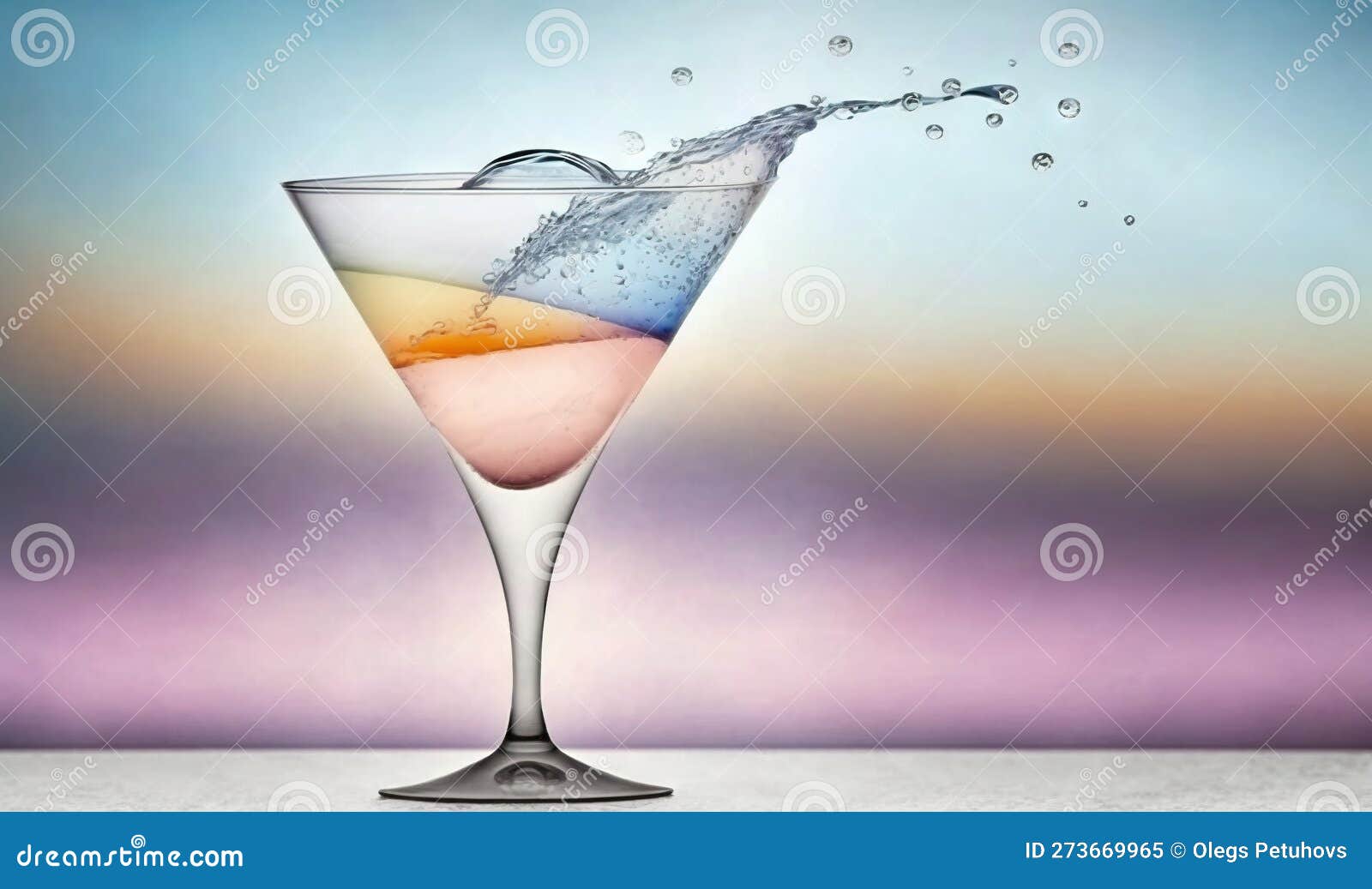 A Martini Glass Filled With Water And A Splash Of Liquid Stock