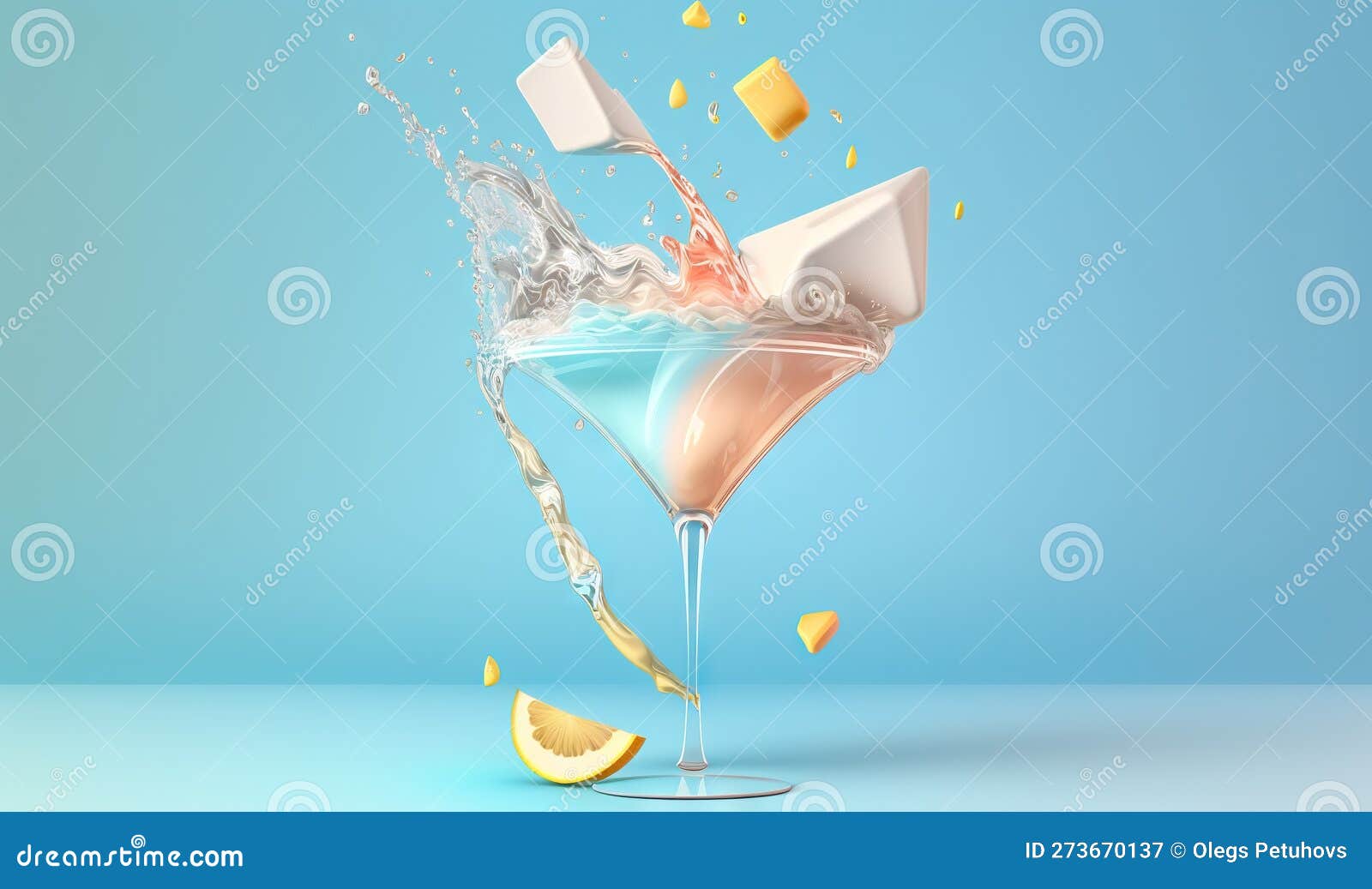 A Martini Glass with a Splash of Water and a Slice of Lemon Stock ...