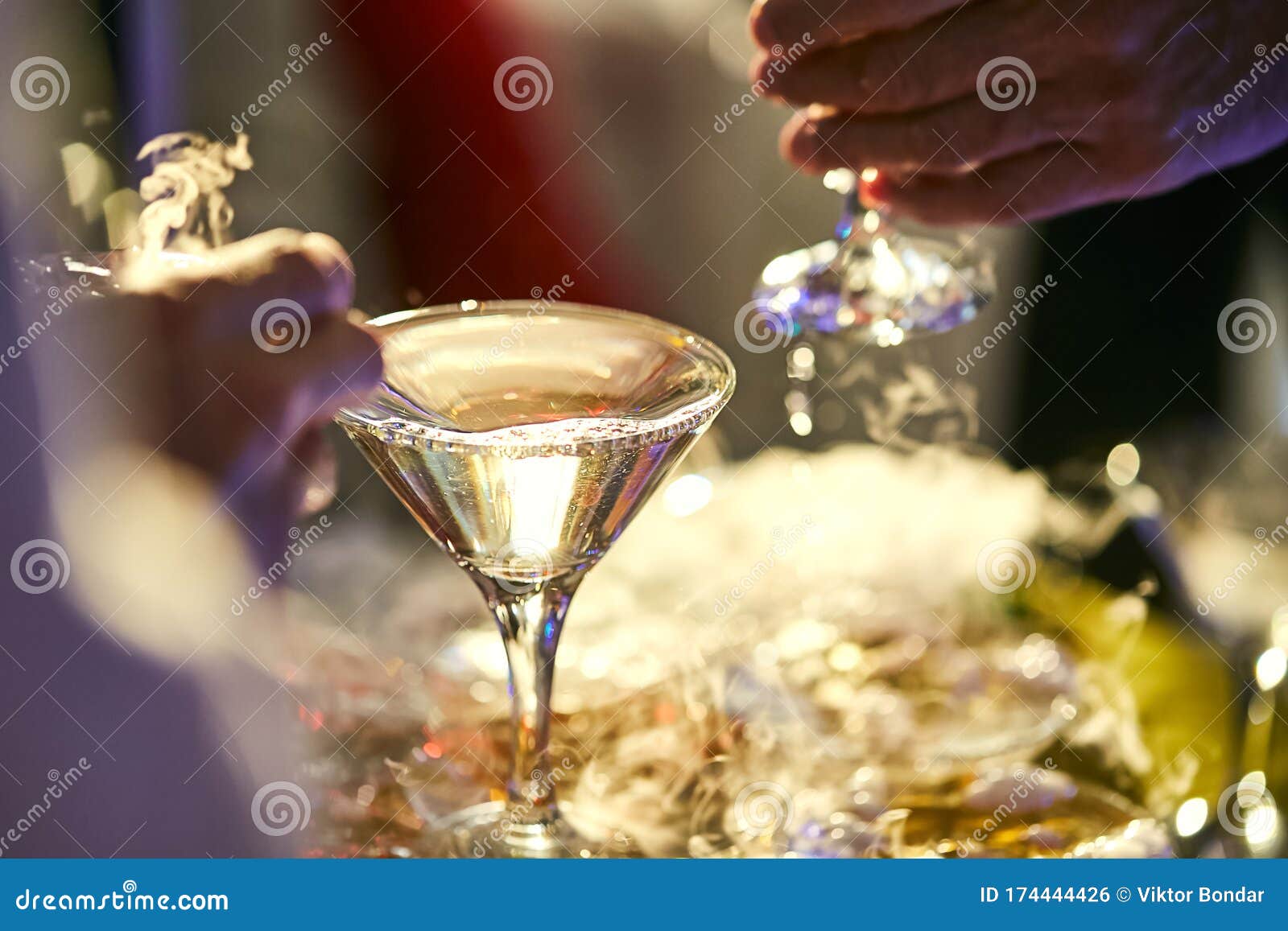 Martini Glasses in the Form of a Cascade or Pyramid Lit Light at the ...
