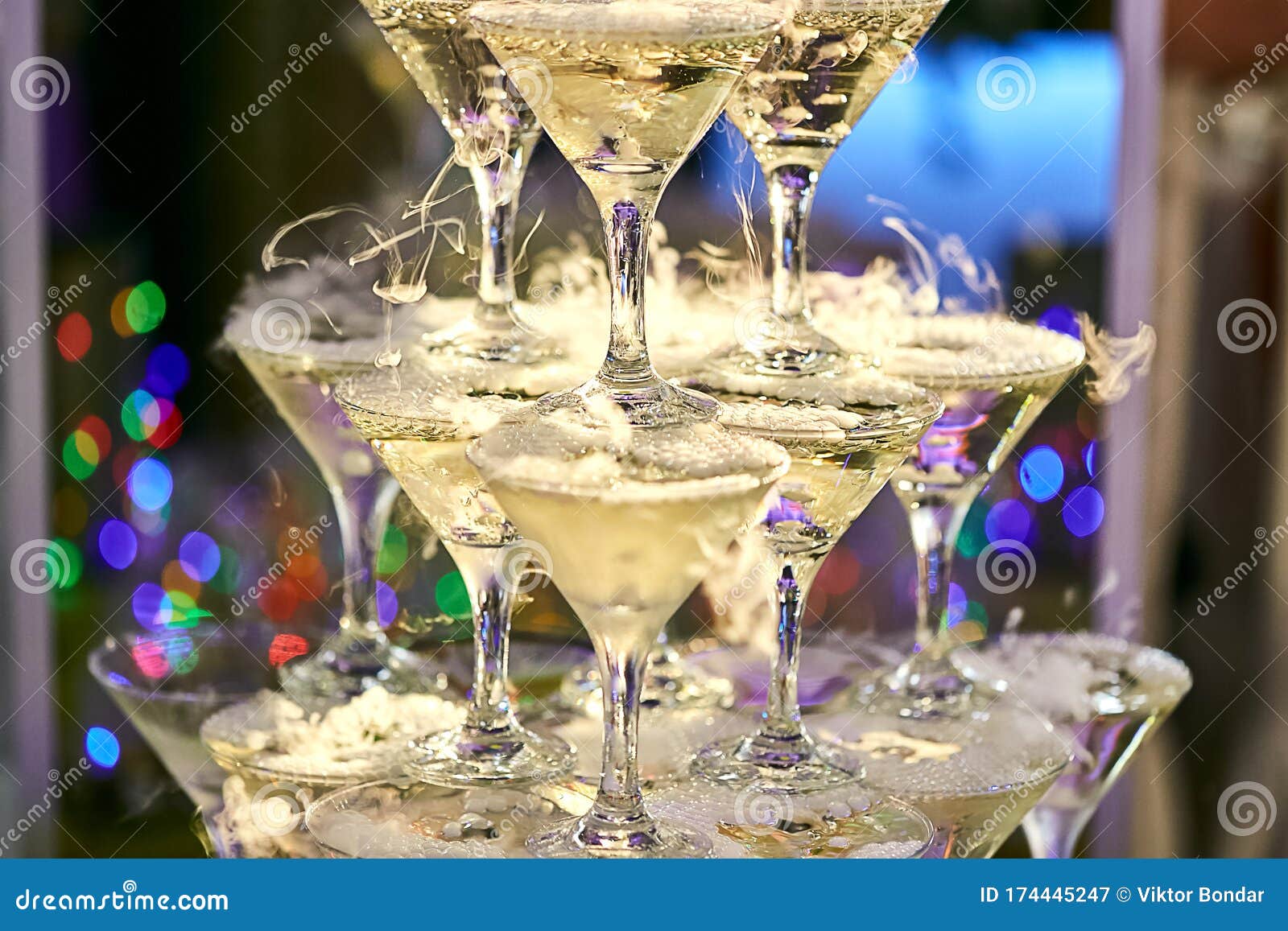 Martini Glasses in the Form of a Cascade or Pyramid Lit Light at the ...