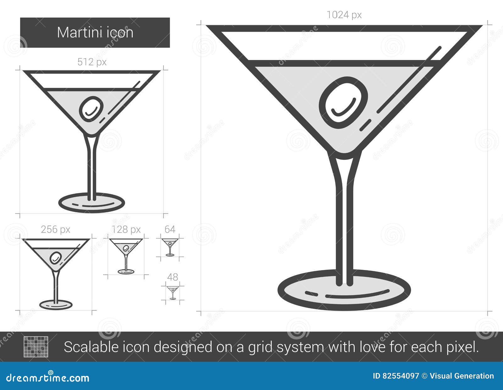 Martini line icon. stock vector. Illustration of draw - 82554097