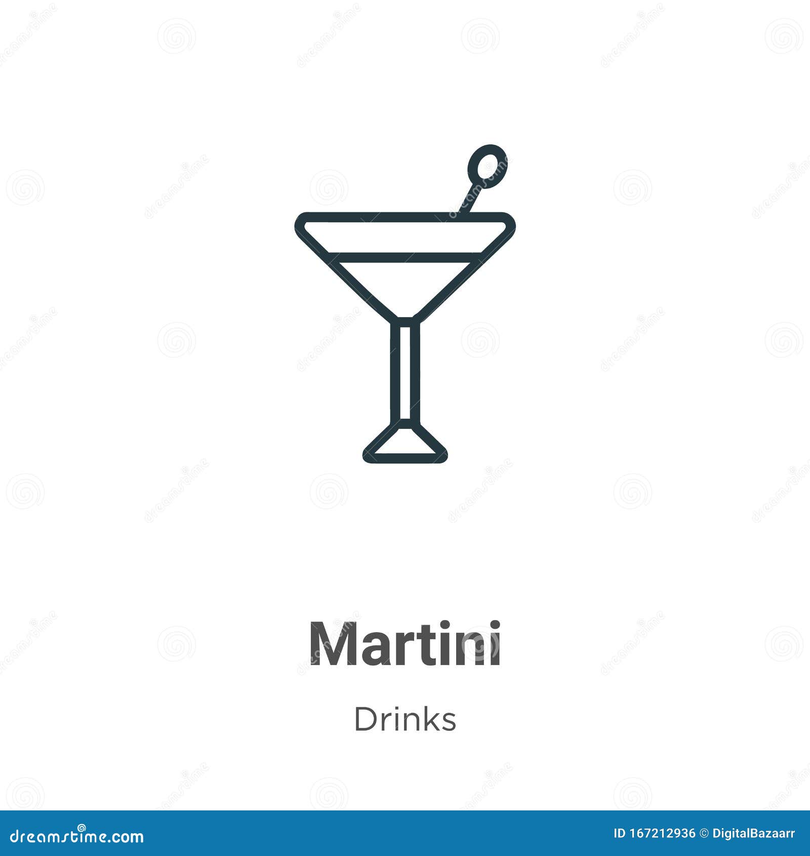 Martini Outline Vector Icon. Thin Line Black Martini Icon, Flat Vector ...