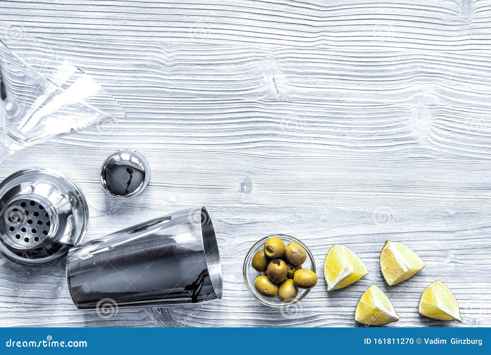 Martini and Shaker Top View of Wooden Background Stock Photo - Image of ...