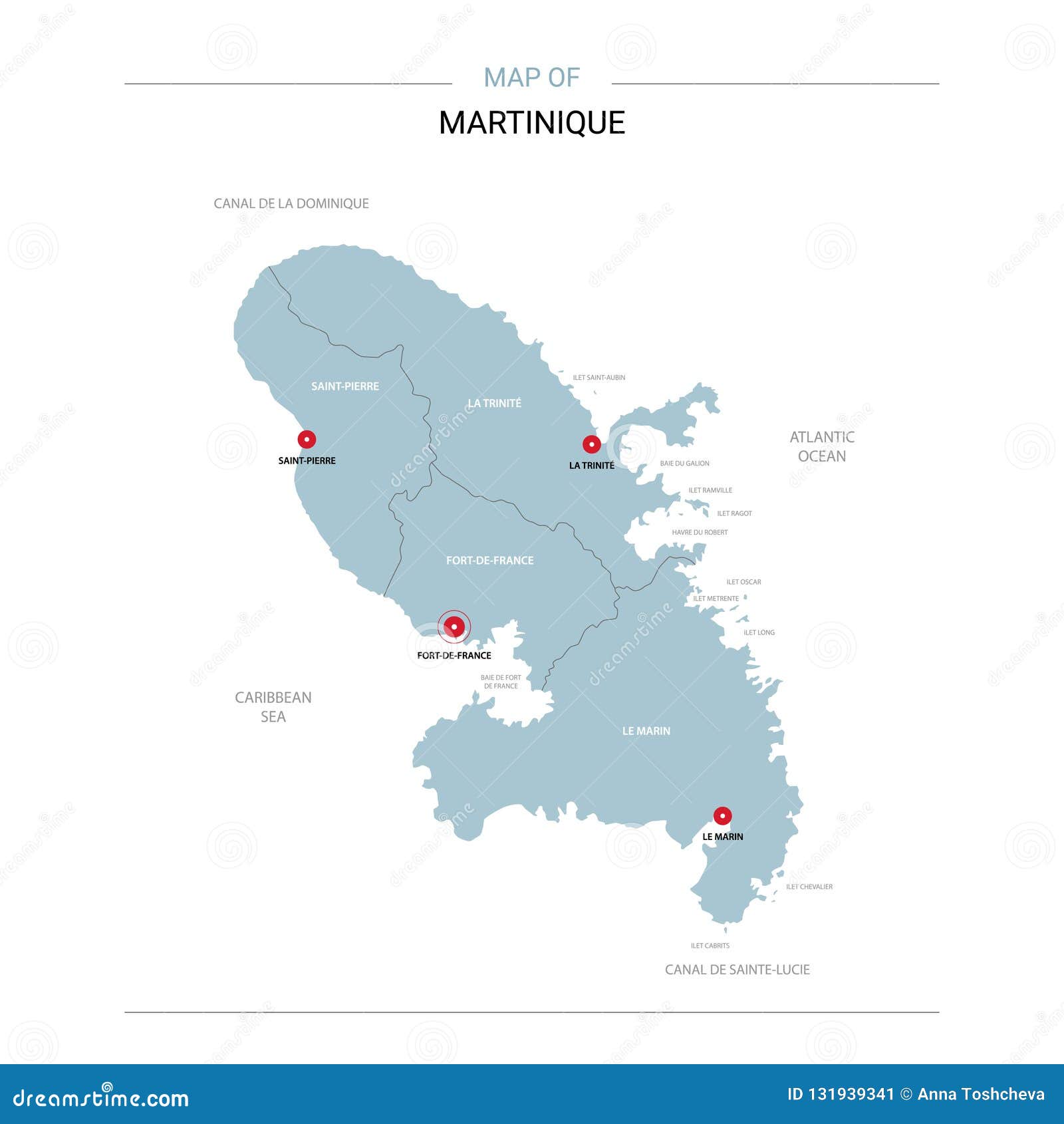 Martinique Map Vector with Red Pin Stock Vector - Illustration of ...