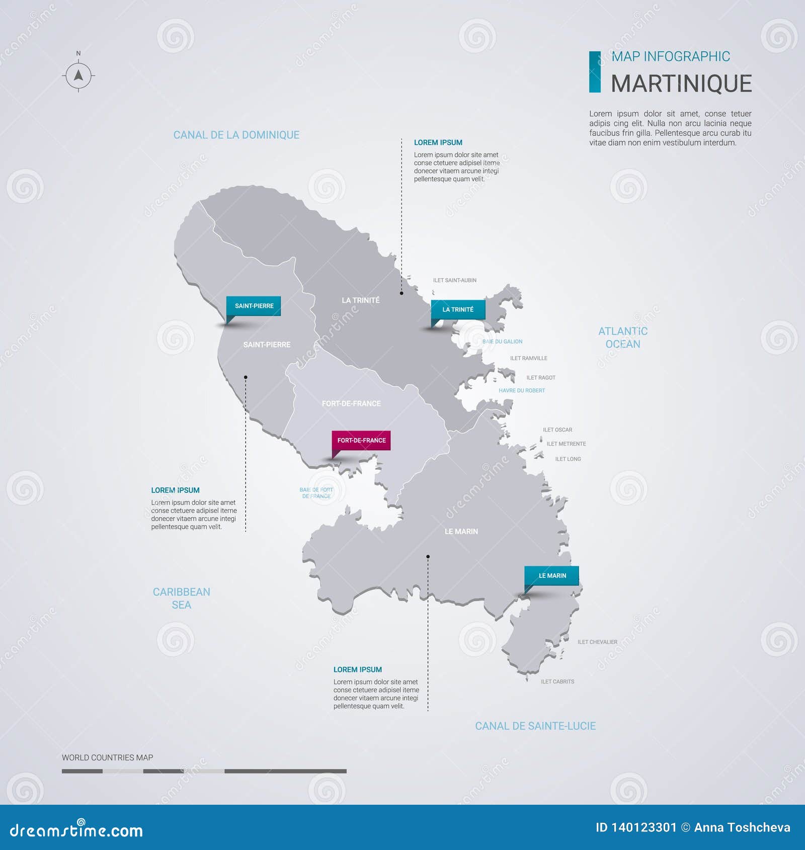 Martinique Vector Map with Infographic Elements, Pointer Marks Stock ...