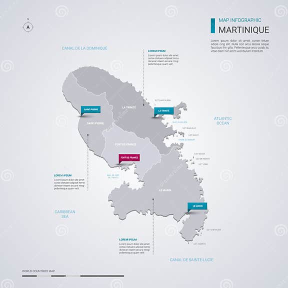 Martinique Vector Map with Infographic Elements, Pointer Marks Stock ...