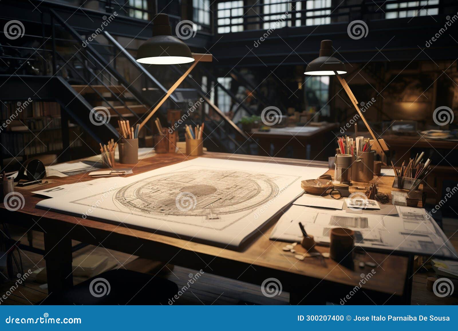 Marvel at an Architects Drafting Table with Stock Illustration ...