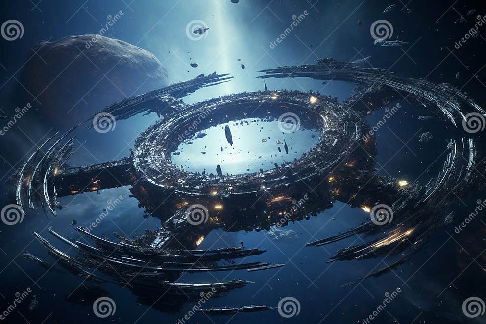 Marvel at a Fleet of Exploration Spacecraft Stock Illustration ...