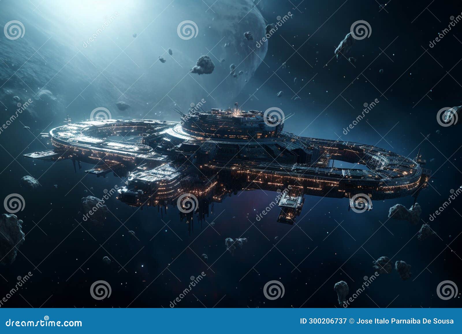 Marvel at a Fleet of Exploration Spacecraft Stock Illustration ...