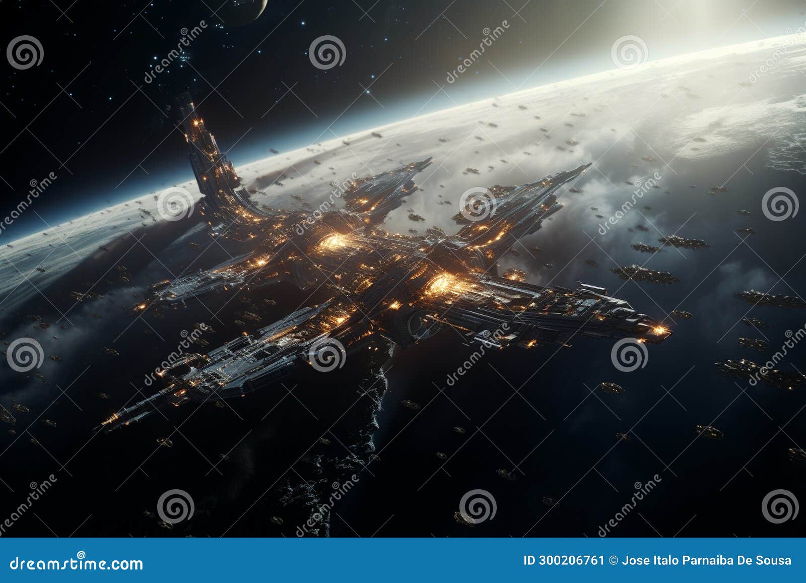 Marvel at a Fleet of Exploration Spacecraft Stock Illustration ...