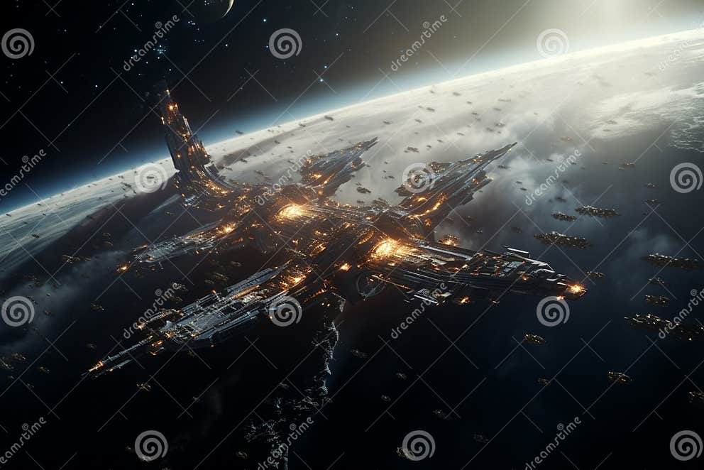 Marvel at a Fleet of Exploration Spacecraft Stock Illustration ...