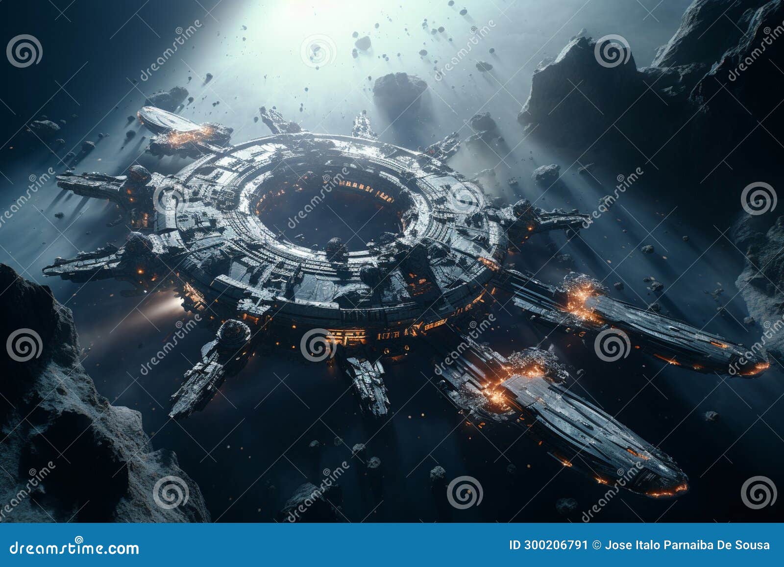 Marvel at a Fleet of Exploration Spacecraft Stock Illustration ...