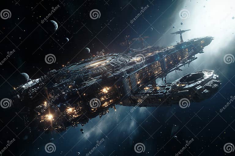 Marvel at a Fleet of Exploration Spacecraft Stock Illustration ...