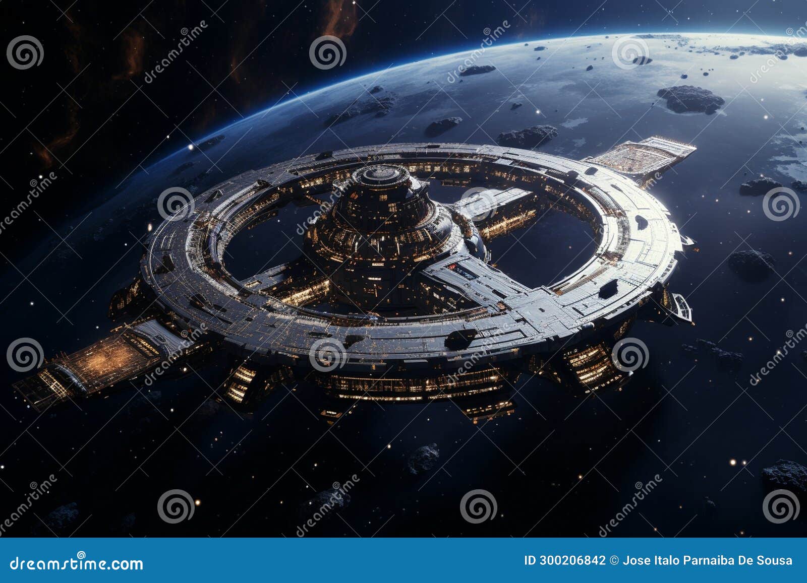 Marvel at a Fleet of Exploration Spacecraft Stock Illustration ...
