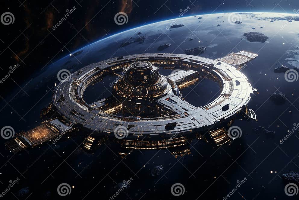 Marvel at a Fleet of Exploration Spacecraft Stock Illustration ...