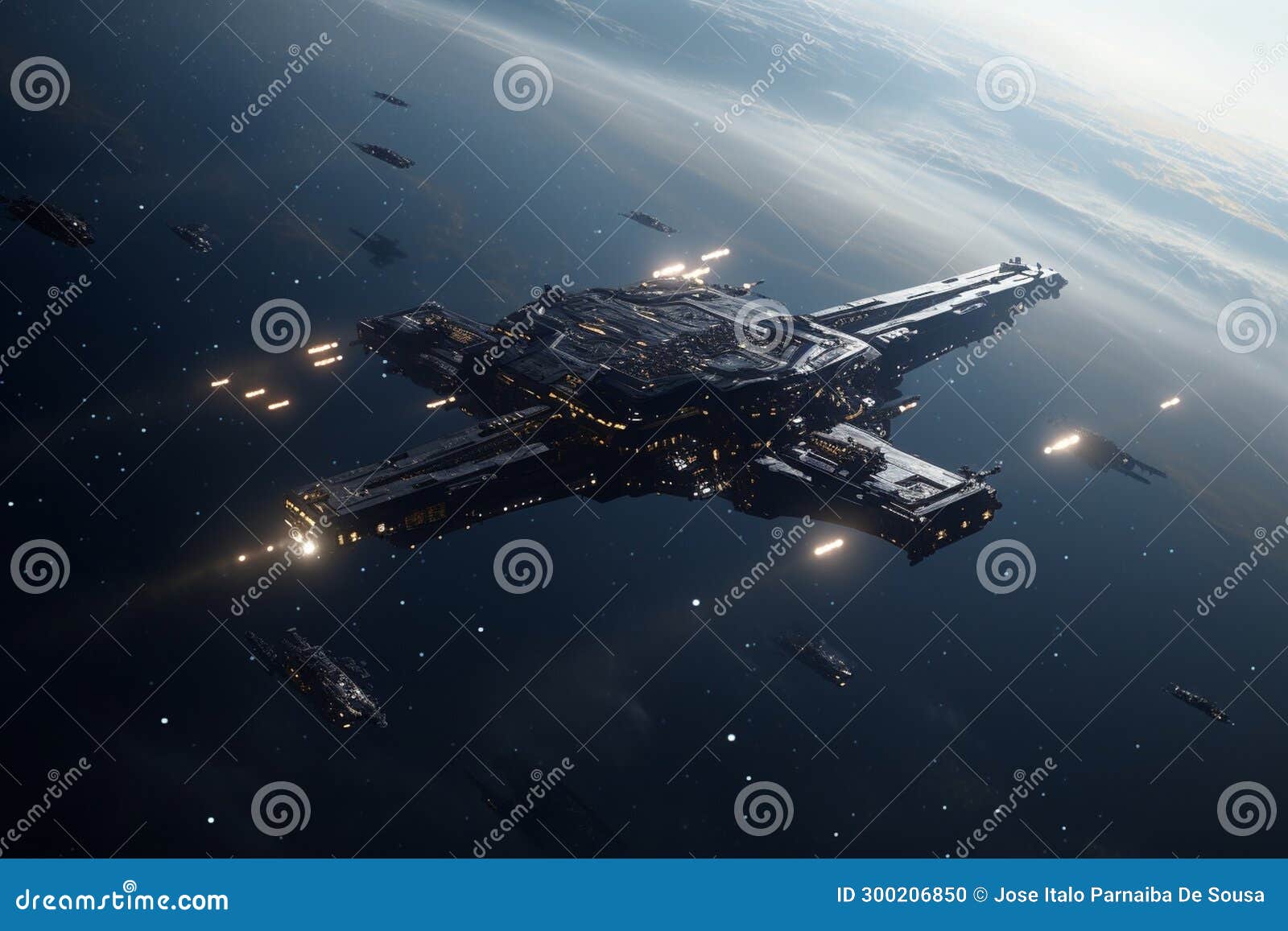 Marvel at a Fleet of Exploration Spacecraft Stock Illustration ...