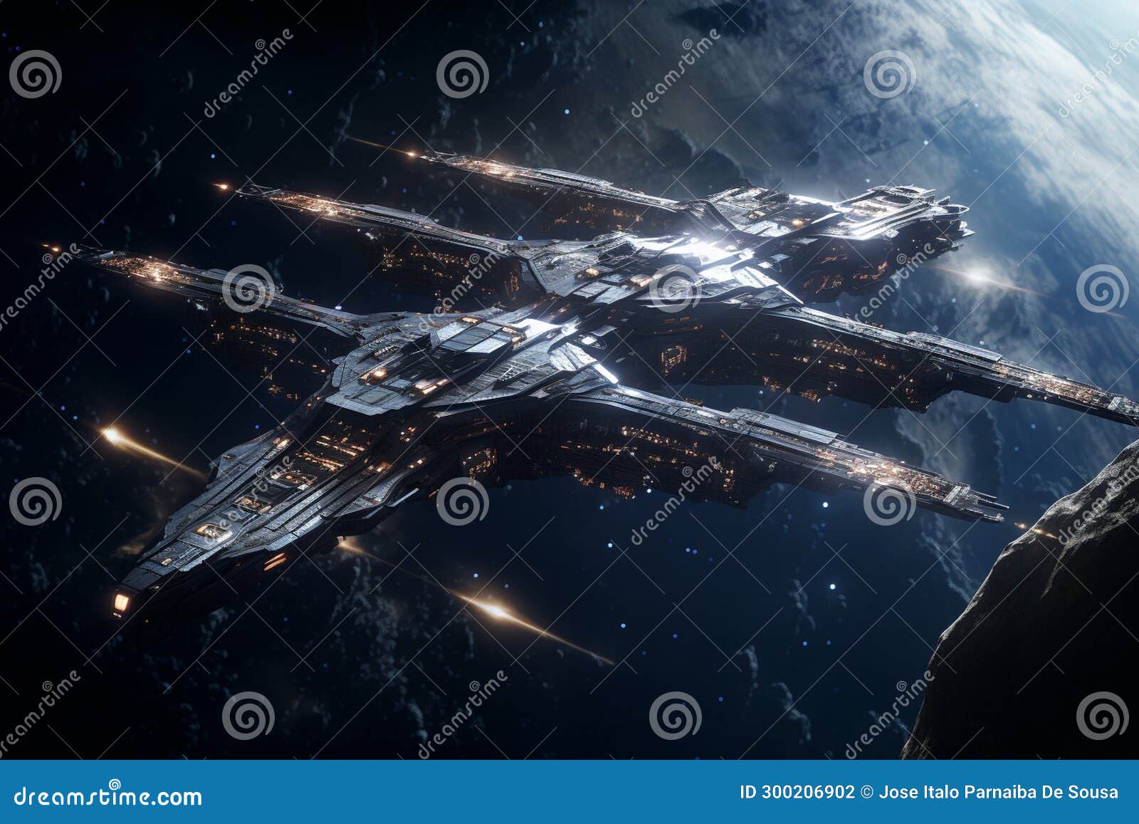 Marvel at a Fleet of Exploration Spacecraft Stock Illustration ...