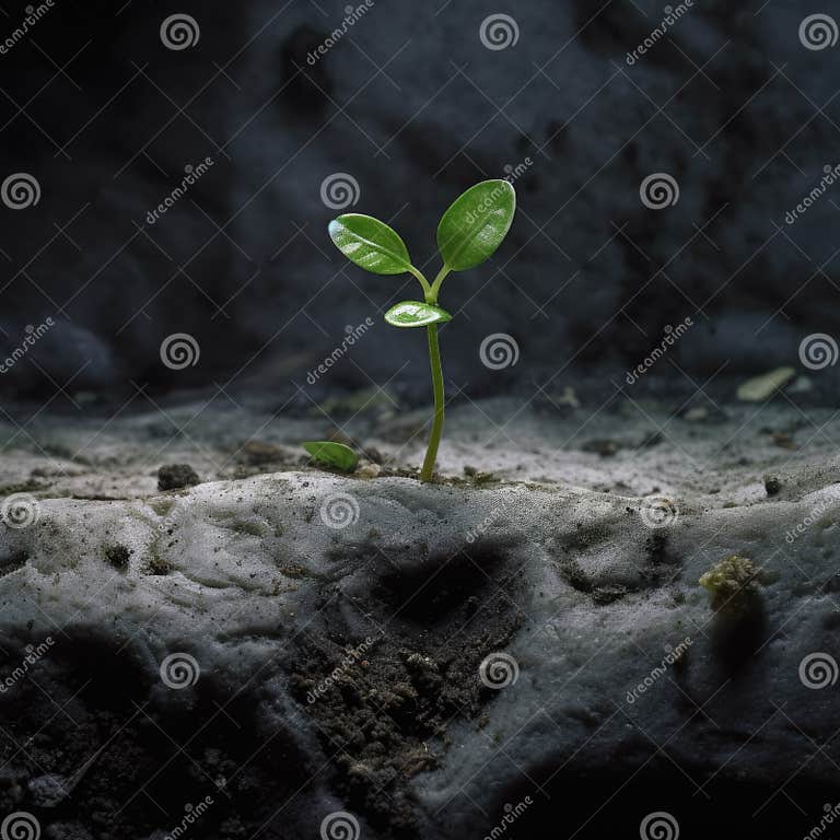 A Delicate Green Sprout Pushing through a Solid Stone Slab Stock ...