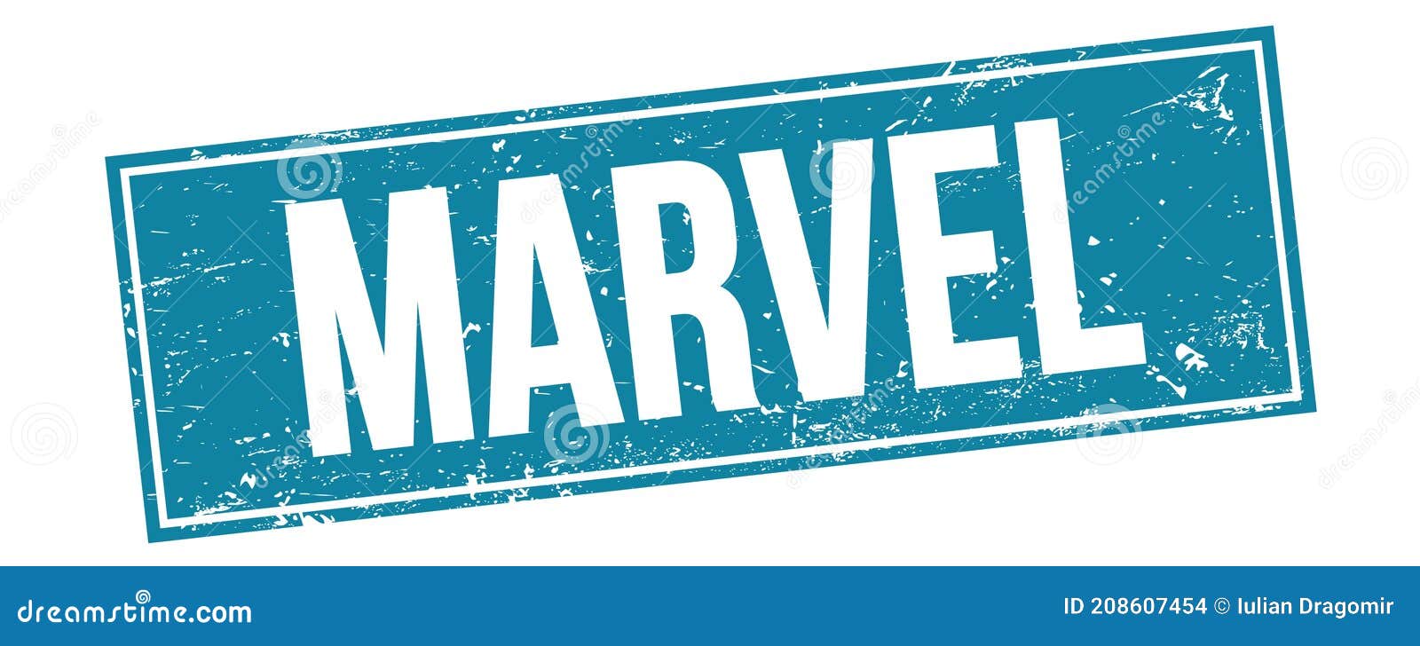 MARVEL Text on Blue Grungy Rectangle Stamp Stock Illustration ...
