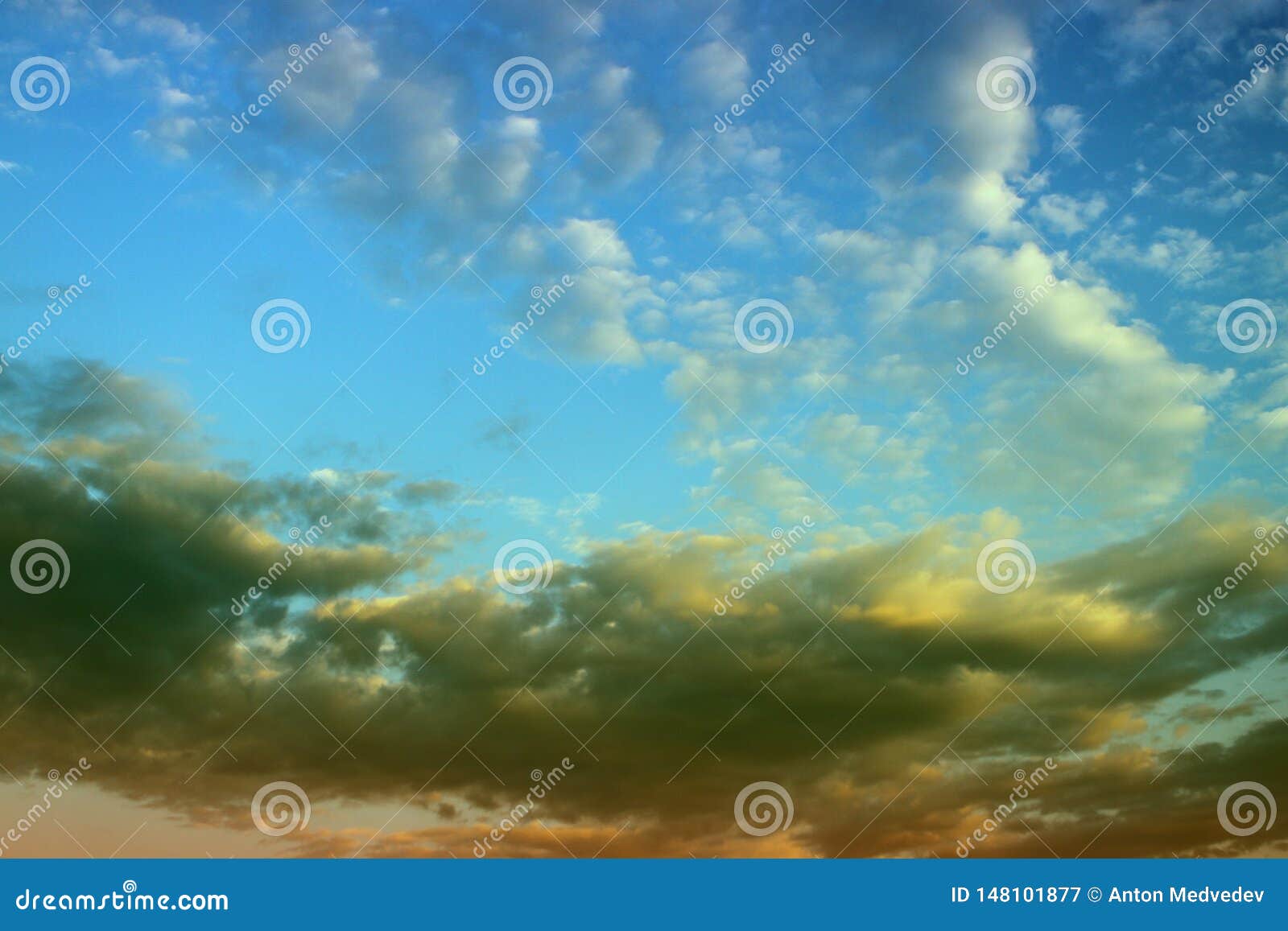 Wonderful Vivid Sun Colored Clouds in the Sky for Using in Design As ...