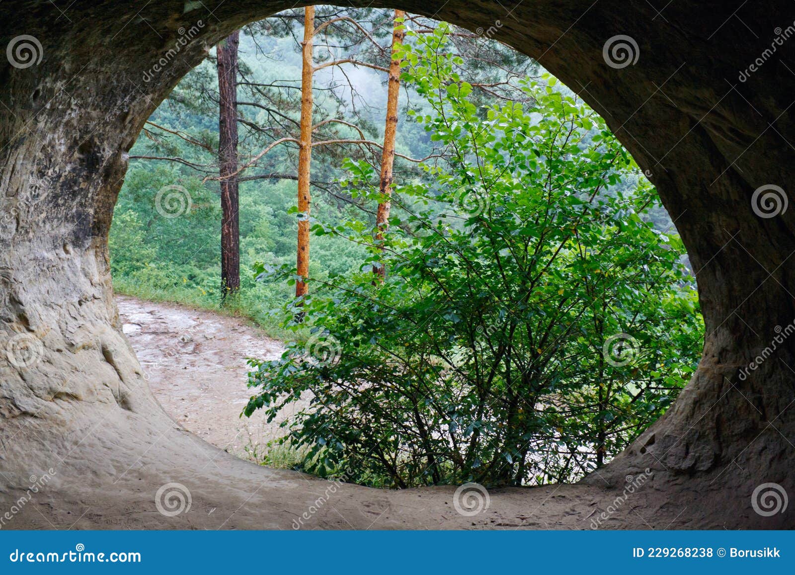 Marvellous View of Forest from the Round Cave Entrance Stock Photo ...