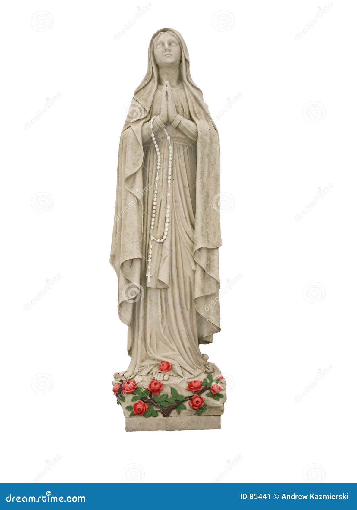 Mary With Roses And White Rosary Beads Stock Image - Image: 85441