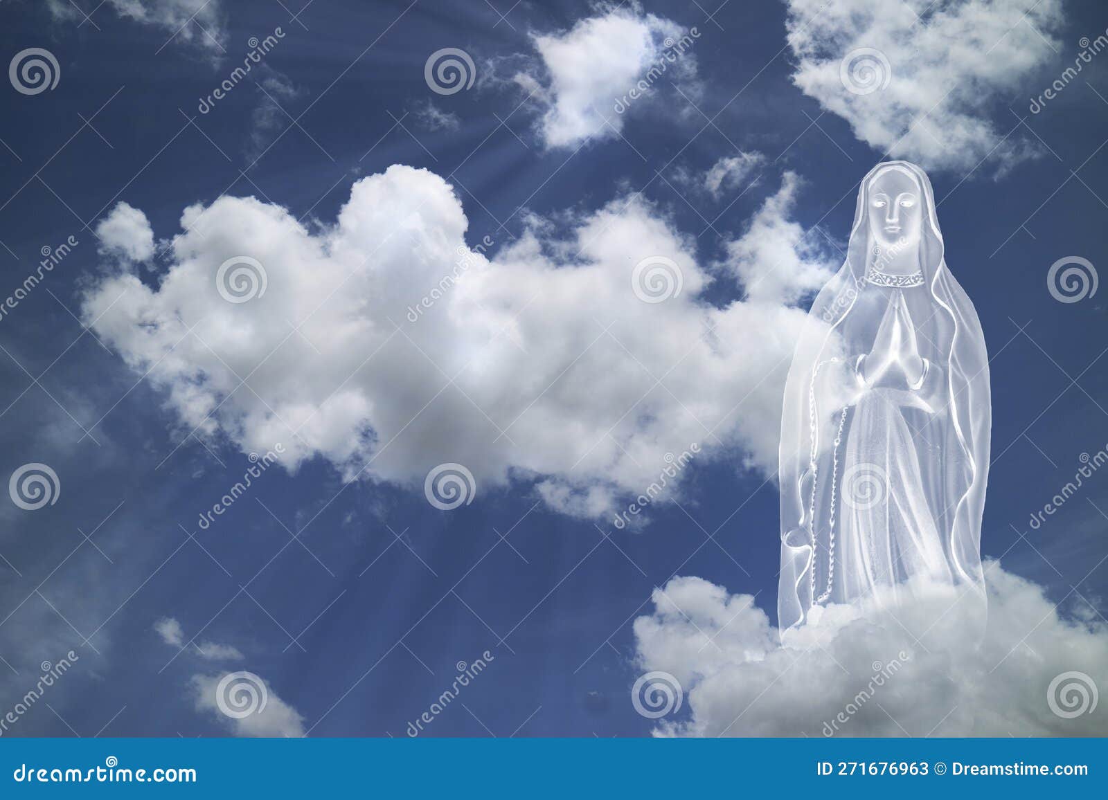 Mary in White Clouds with Light Ray from Heaven. Religion Concept Stock ...