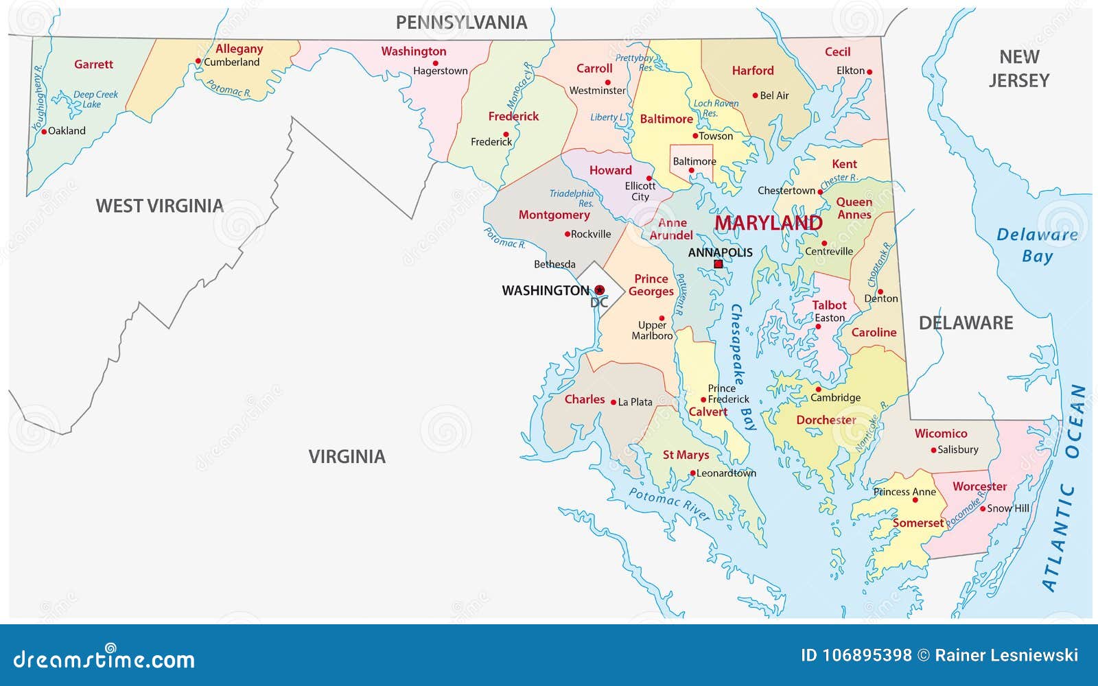 Maryland Administrative and Political Vector Map Stock Vector ...