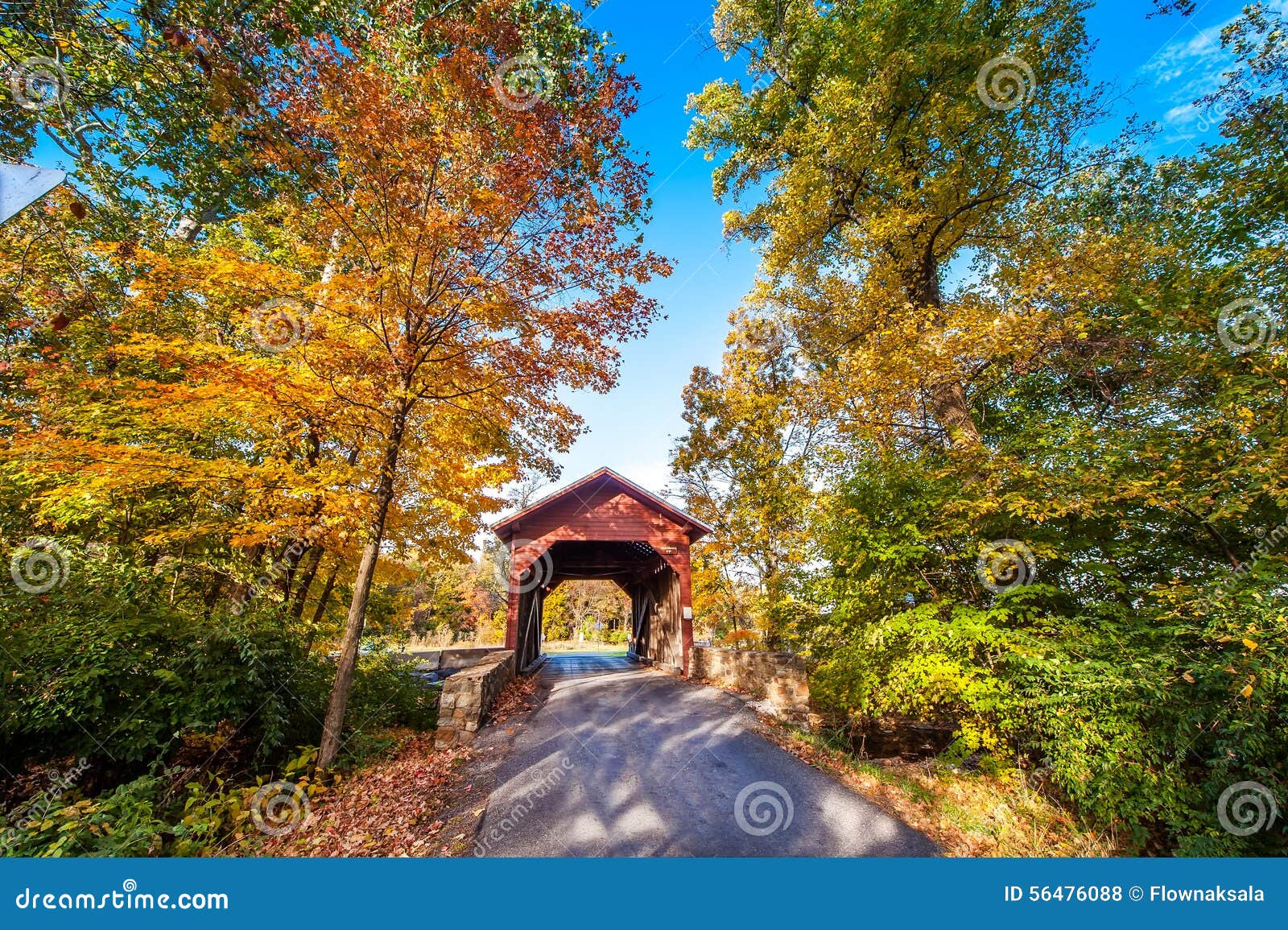 Maryland Covered Bridge in Autumn Stock Photo - Image of tranquil, road ...