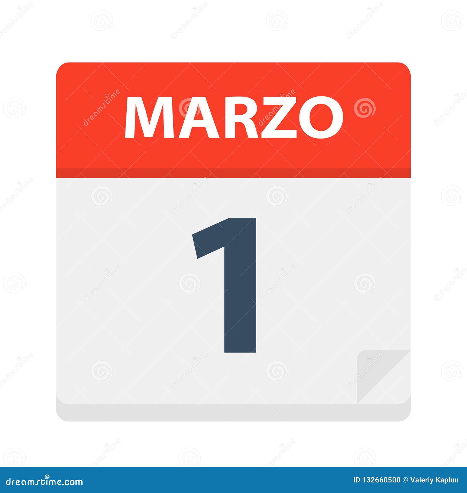 Marzo 1 - Calendar Icon - March 1. Vector Illustration of Spanish ...