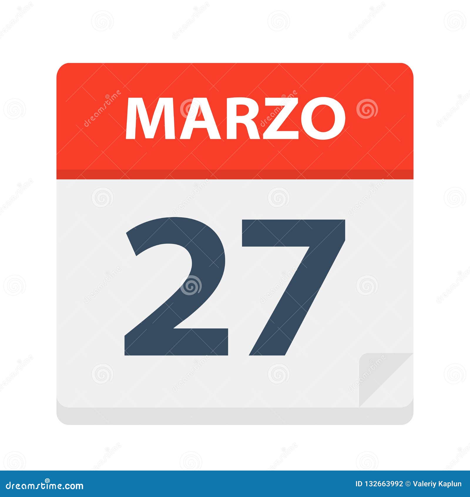 Marzo 27 - Calendar Icon - March 27. Vector Illustration of Spanish ...