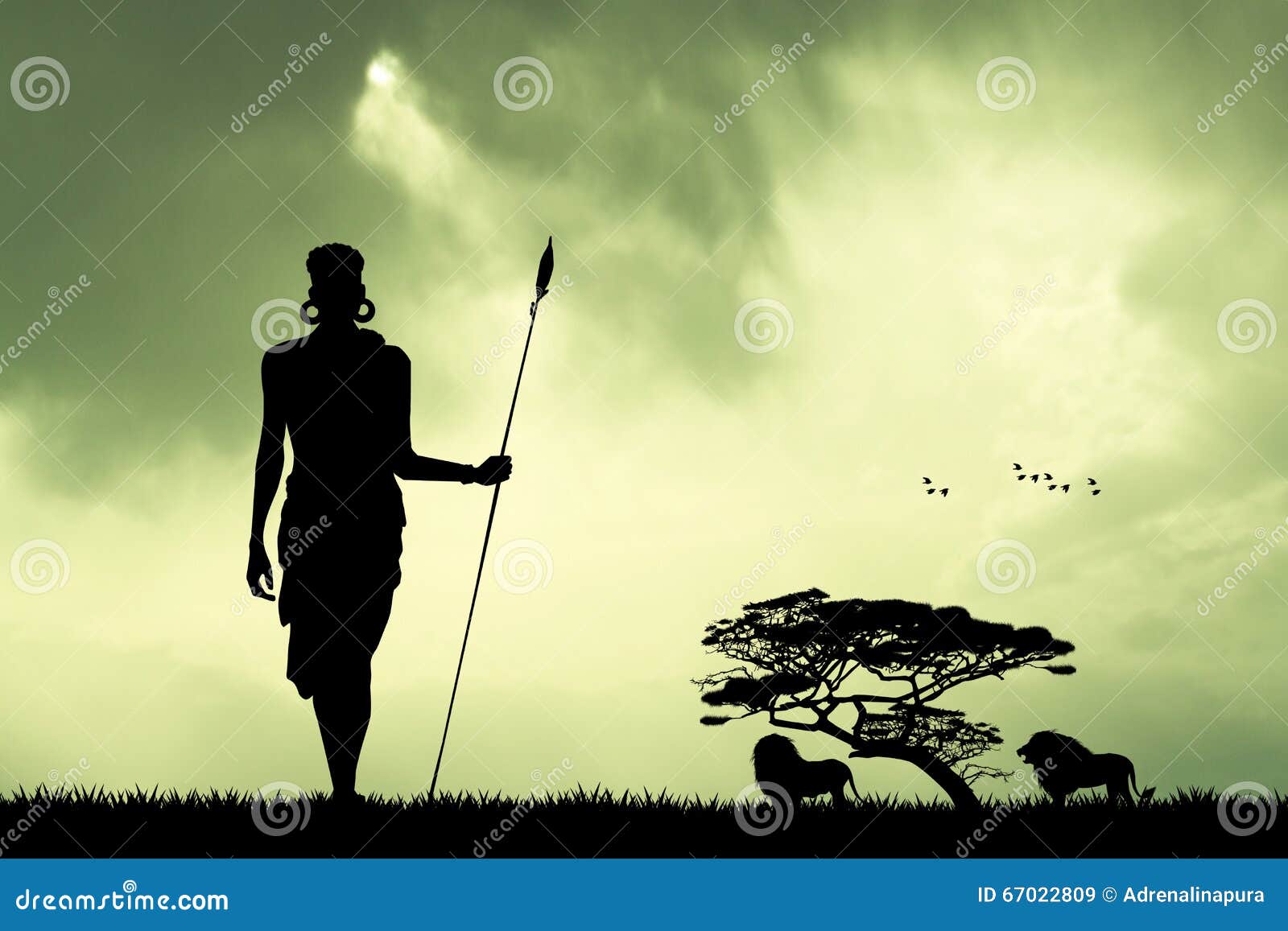 Masai in African landscape stock illustration. Illustration of tribal ...