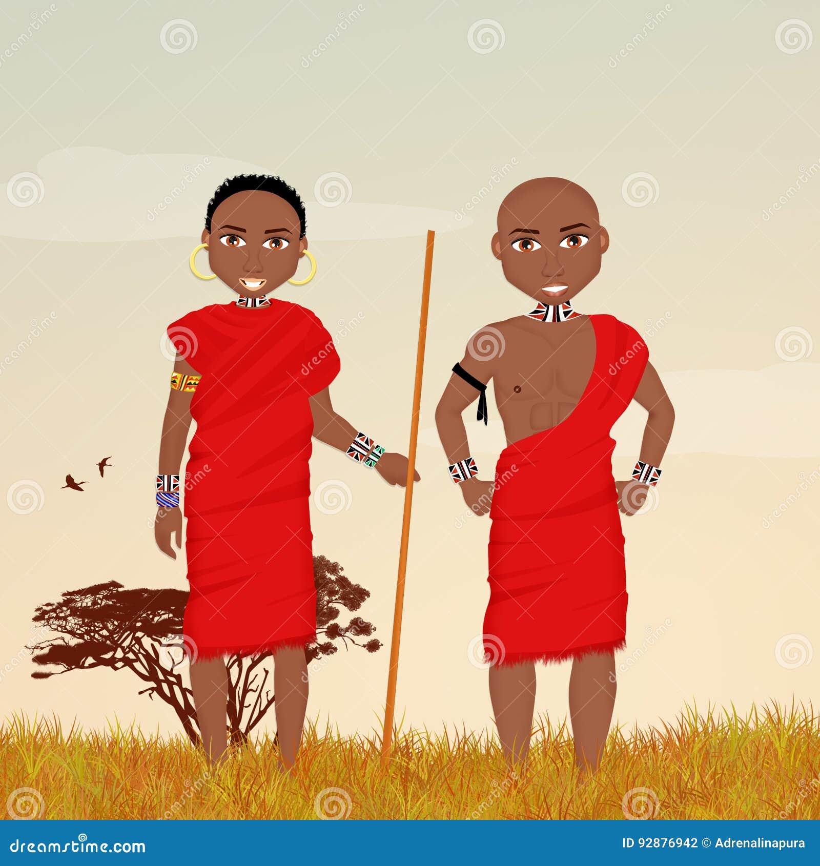 Masai African Characters Landing Page Template. Africa Group Of ...