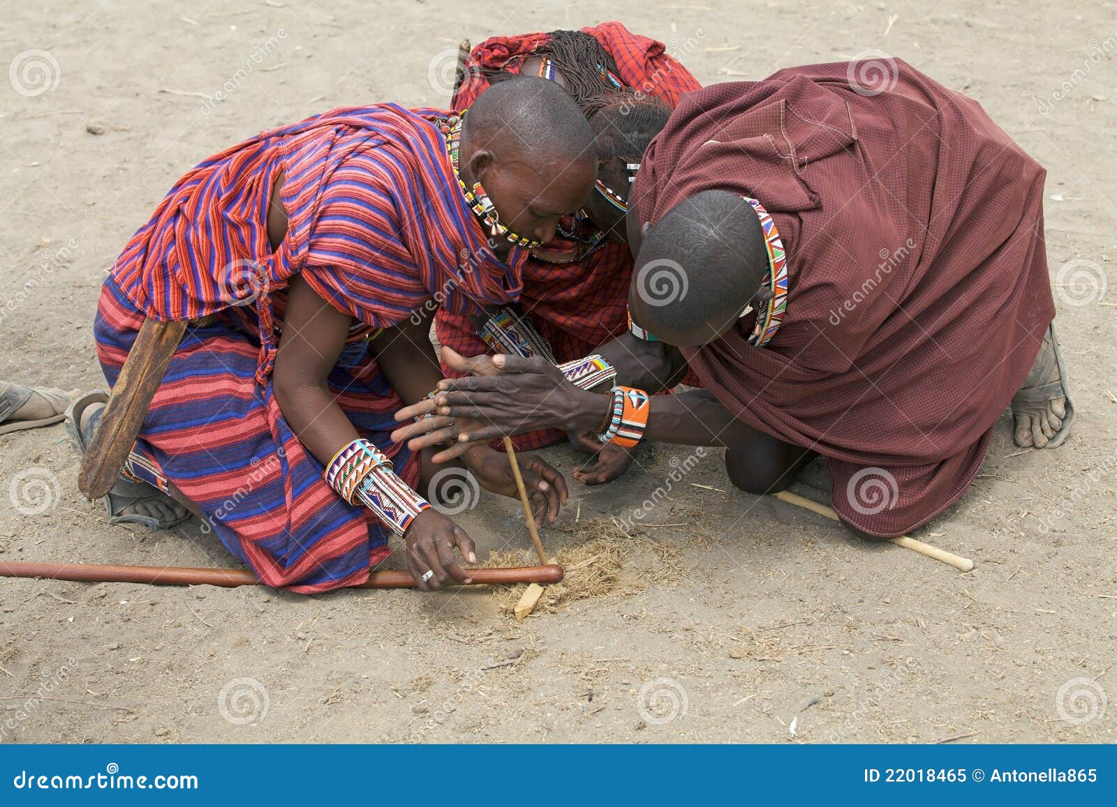 Masai Men are Making the Fire Editorial Image - Image of primitive ...