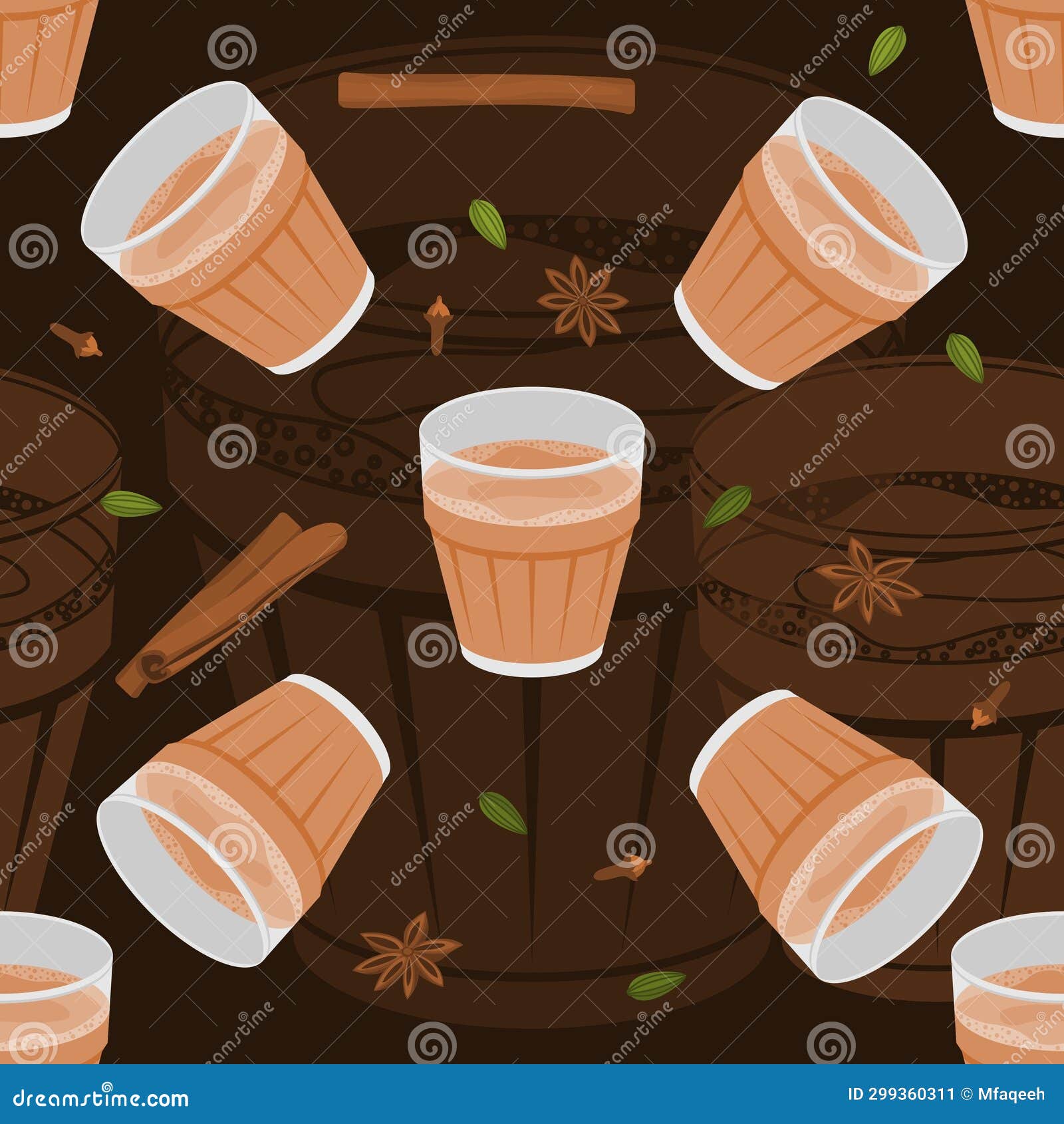 Masala Chai Glass Mug Vector Illustration with Dark Background Seamless ...