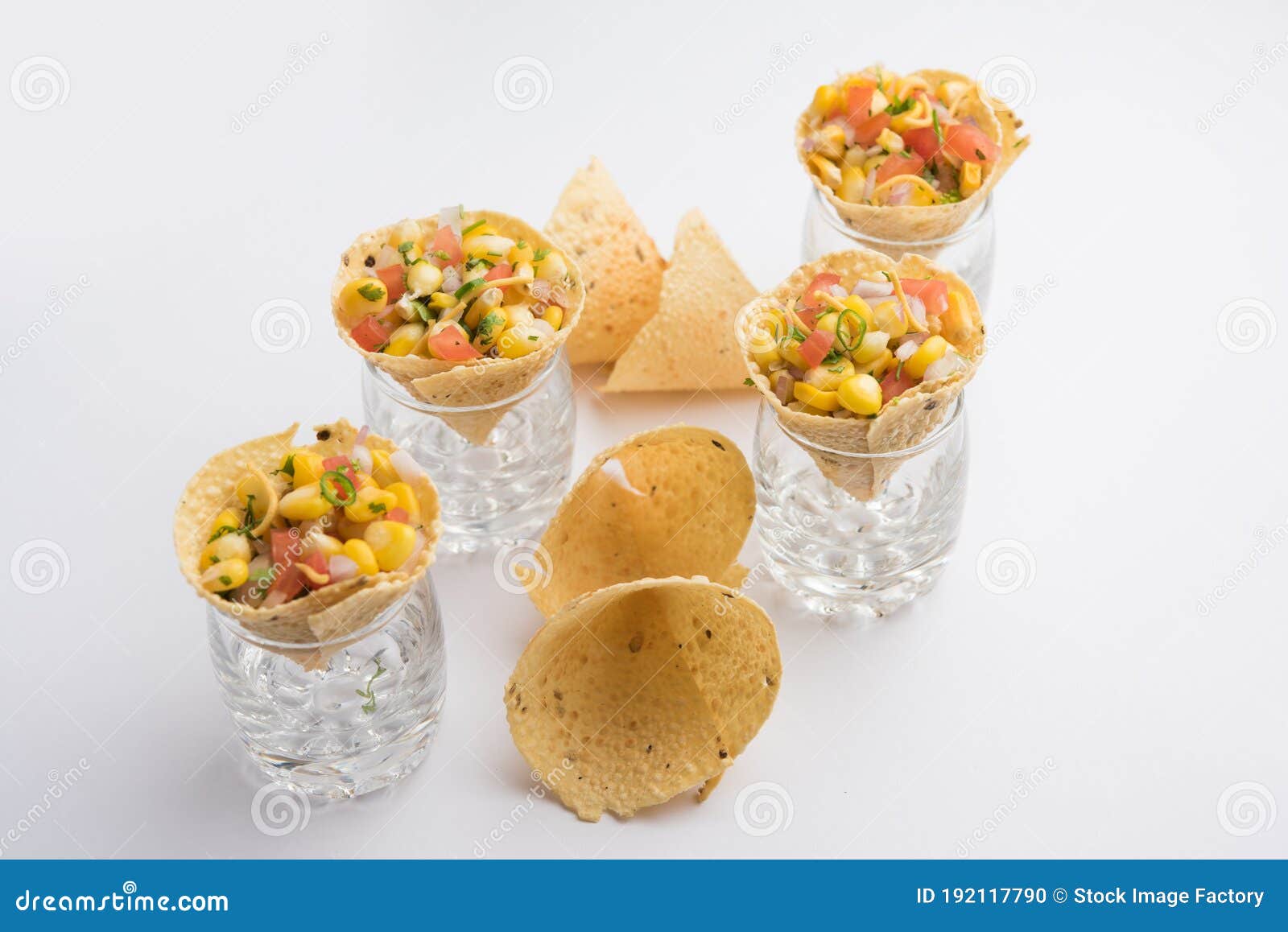 Masala Corn Chat in Papad Cone, Indian Crunchy Snack Menu Stock Photo ...