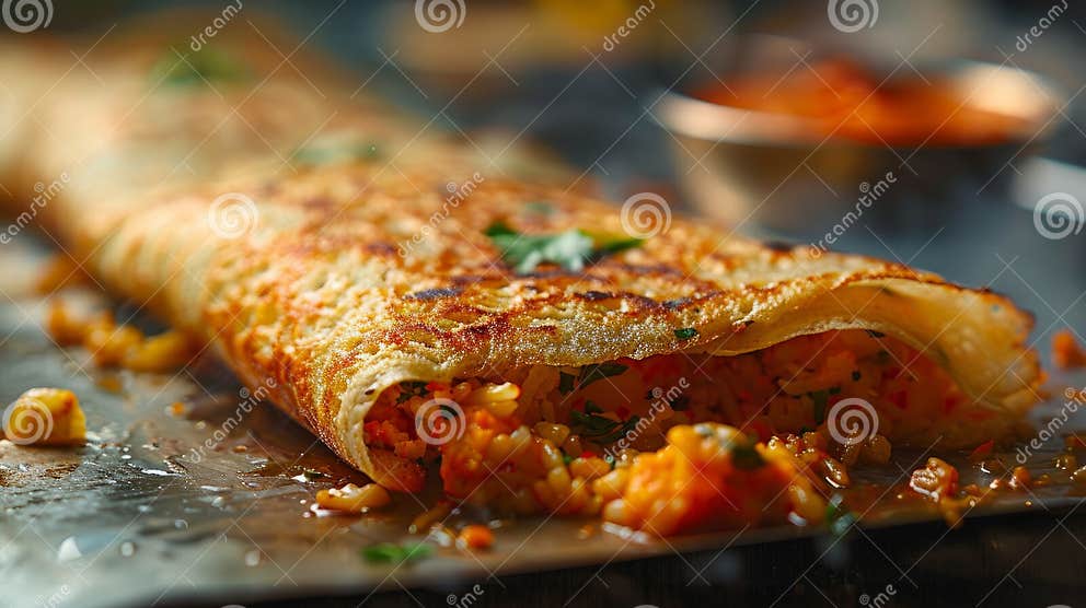 A masala dosa on a plate. stock photo. Image of traditional - 354585614