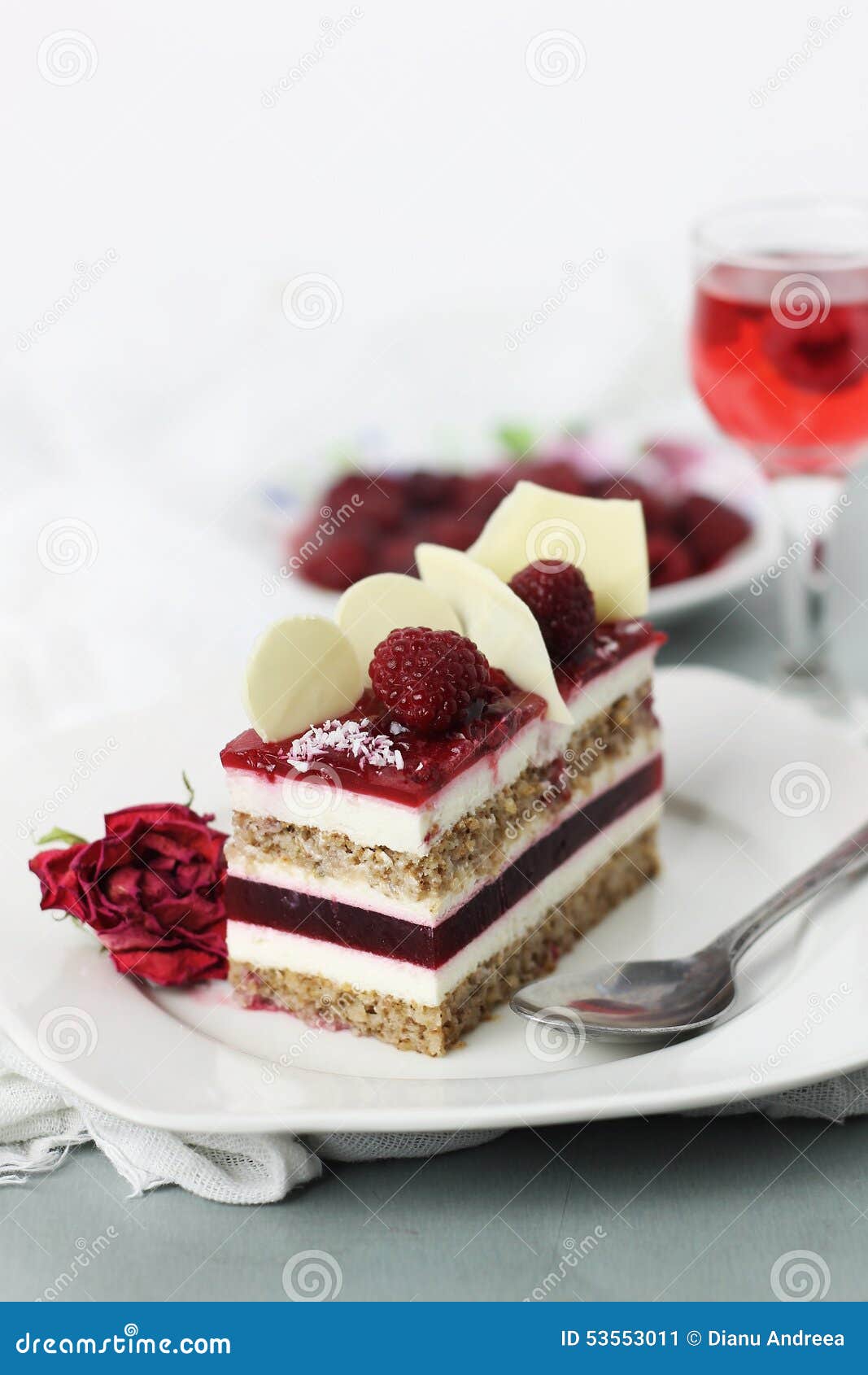 Mascarpone Mousse and Raspberry Jelly Cake Stock Image - Image of slice ...